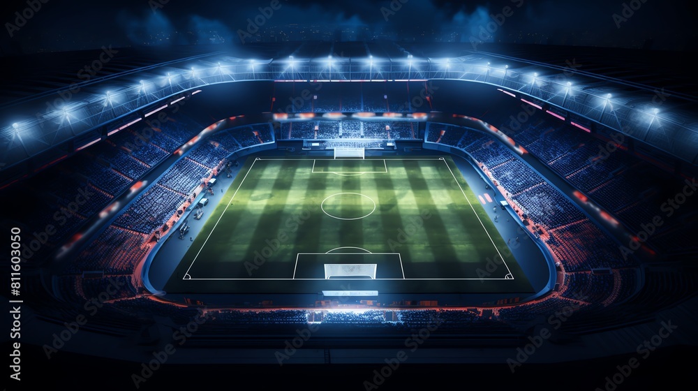 Overhead view of a soccer stadium background, with a podium under ...