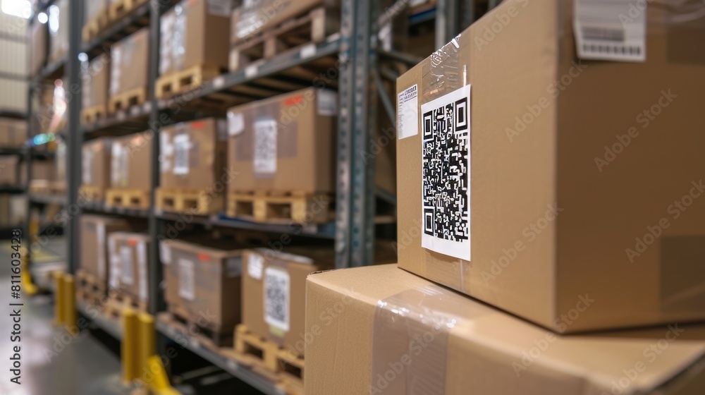 Cardboard box tags and QR codes for efficient tracking Stock ...