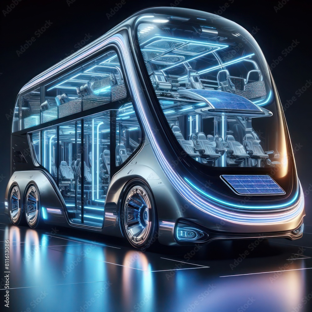 futuristic, 3D, highly-realistic bus design for the year 2050. The bus ...