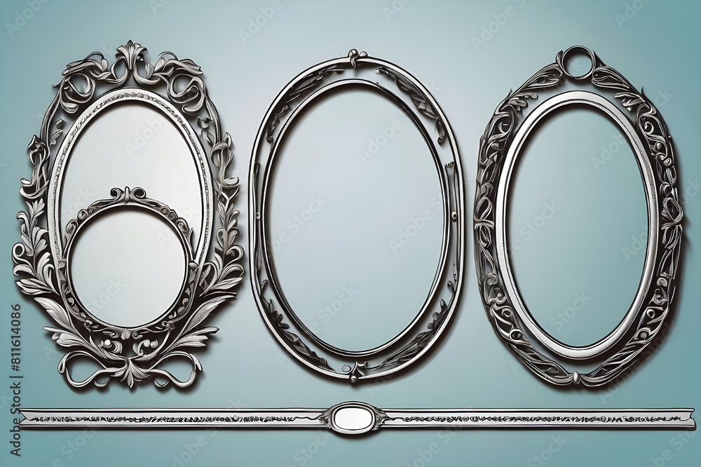 three set of frame and border. Ellipse, shield and oval model elements ...