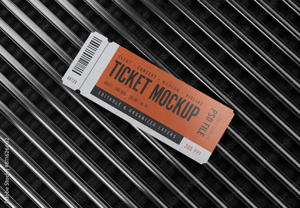 Ticket Mockup on Dark Metallic Background Stock Template | Adobe Stock