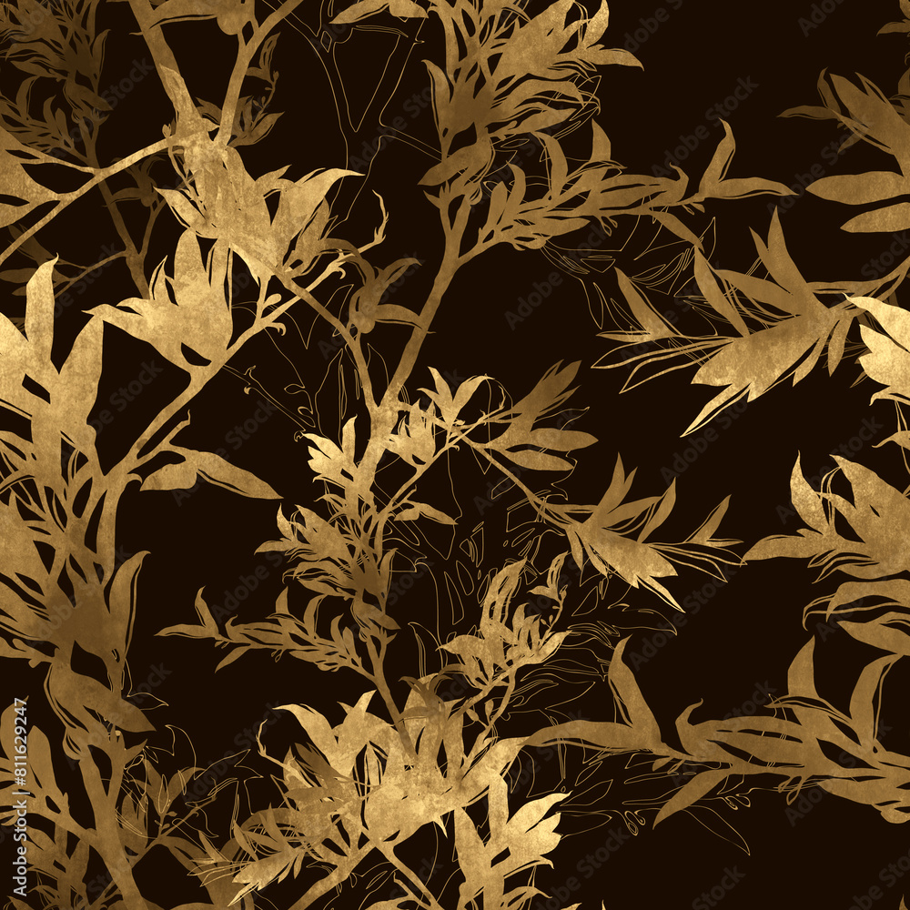Fantastic delicate silhouettes of dry flowers boho chic endless motif ...