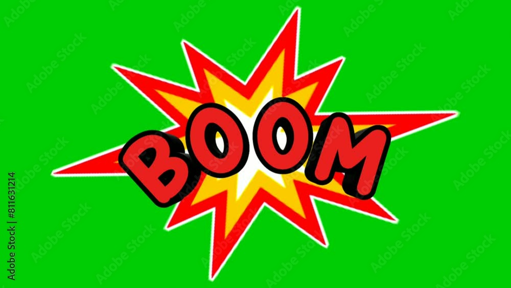 Boom text with Star burst 3d motion graphics animation on green screen ...