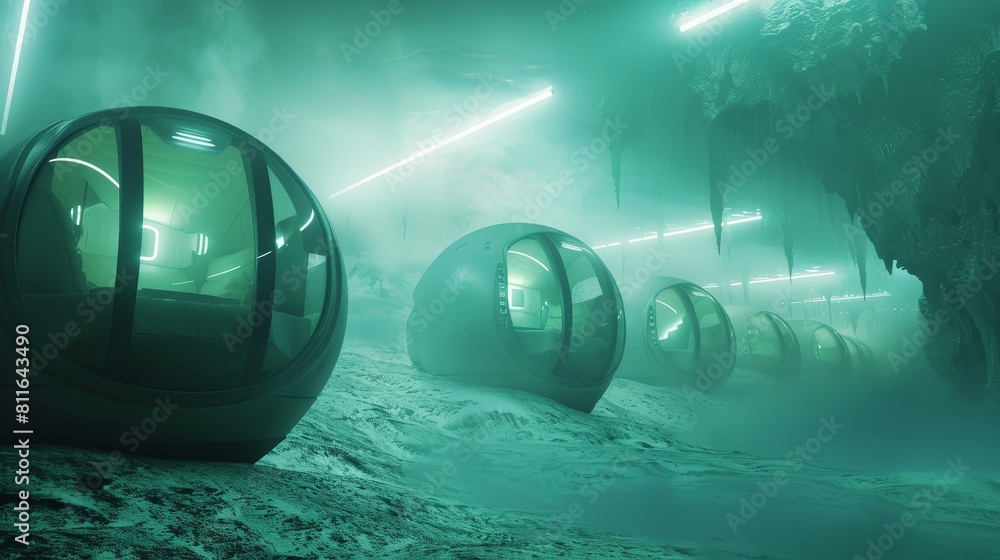 Surrealism of cryogenic sleep pods aboard an interplanetary transport ...