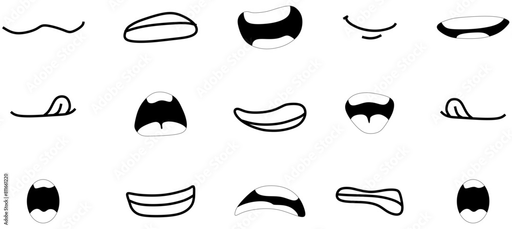 Cartoon mouth smile, happy, sad expression set. Hand drawn doodle mouth ...