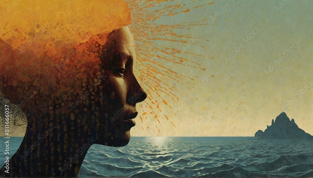 Sun profile + Halftone pattern + editorial illustration of the memento ...