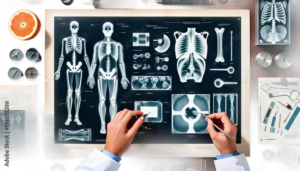 vintage x illustration ray doctor analyzing x-ray medicals old machine ...