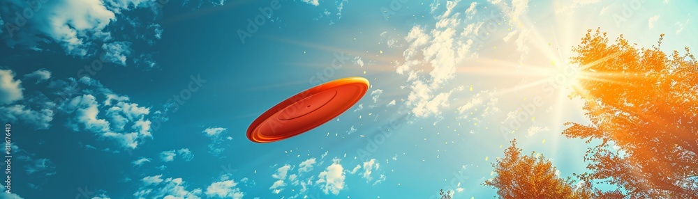 A 3D handmadestyle Frisbee soaring gracefully through a sunny sky ...