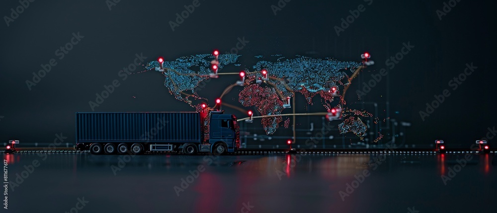 An illustration of a world map with a logistic network distribution in ...