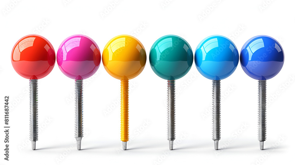 Realistic Pins Set Illustration of Realism, Set of colorful push pin ...