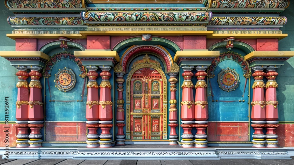 south indian hindu temple wall with arch Stock Illustration | Adobe Stock