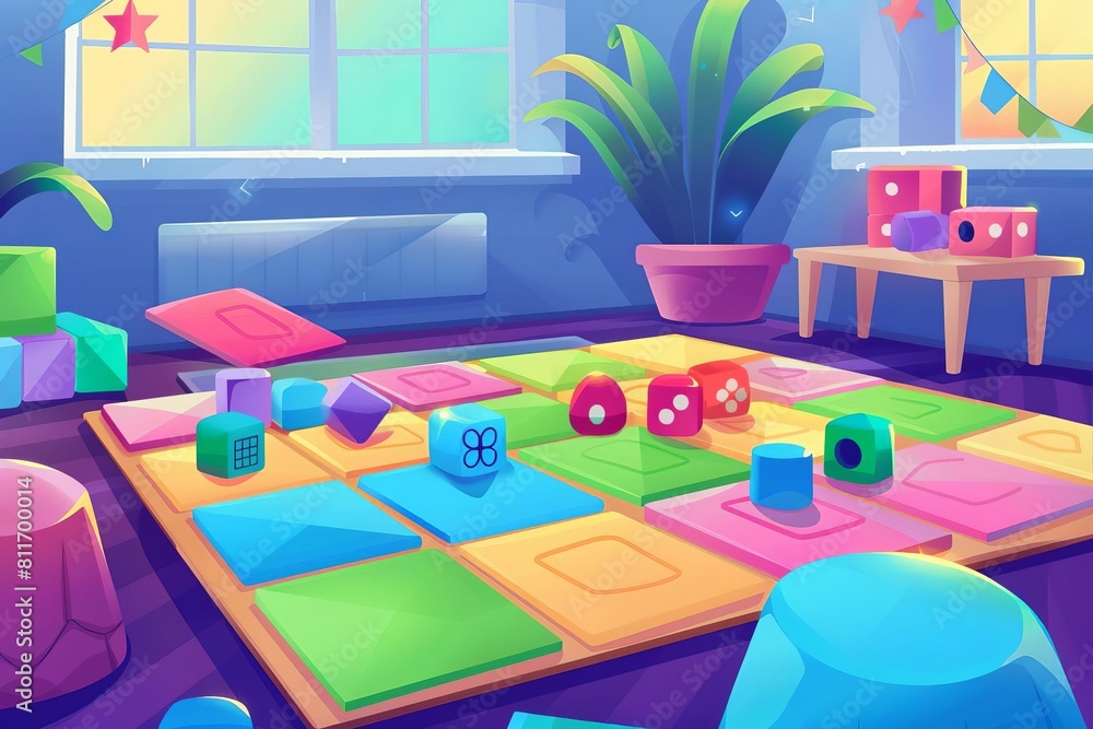 Shape matching board game flat design side view family game night theme ...