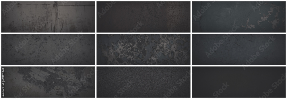 Set of dark panoramic background textures. Collection of wide textures ...