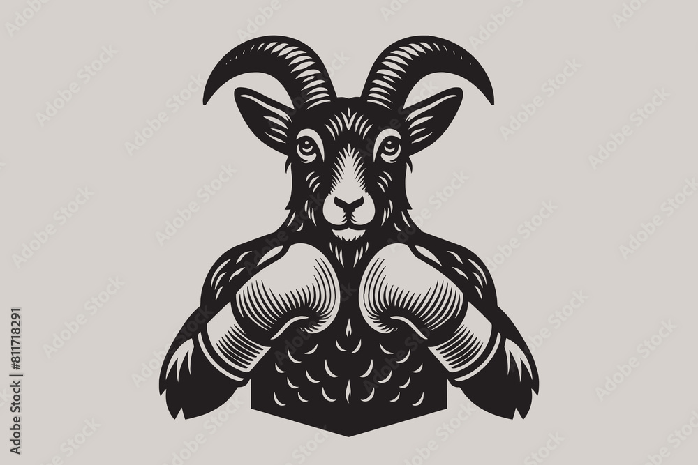 Goat boxer. Old vintage engraving illustration. Hand drawn outline ...