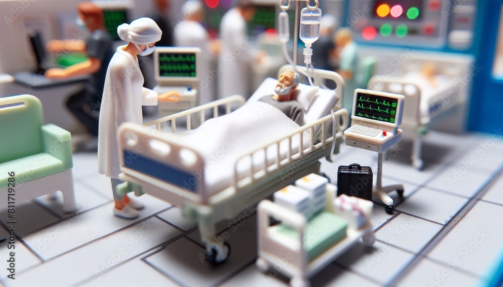 Miniature figures depicting a scene in the surgical room and intensive ...