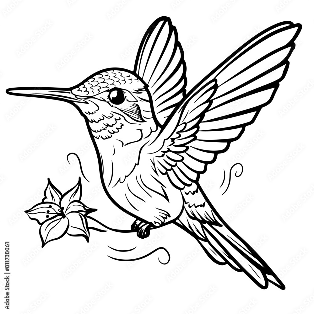 Simple Vector Outline, Vector illustration of hummingbird for coloring ...
