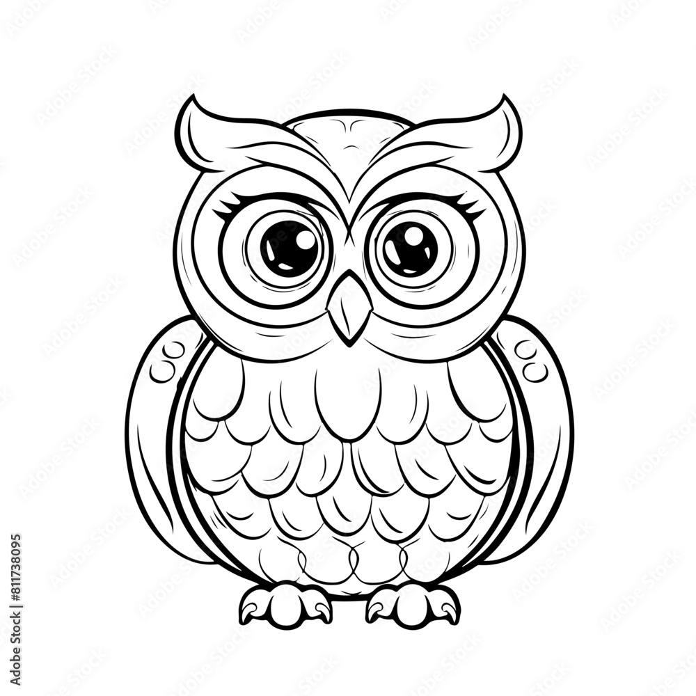 Simple Vector Outline, Cute cartoon owl coloring page with bold ...