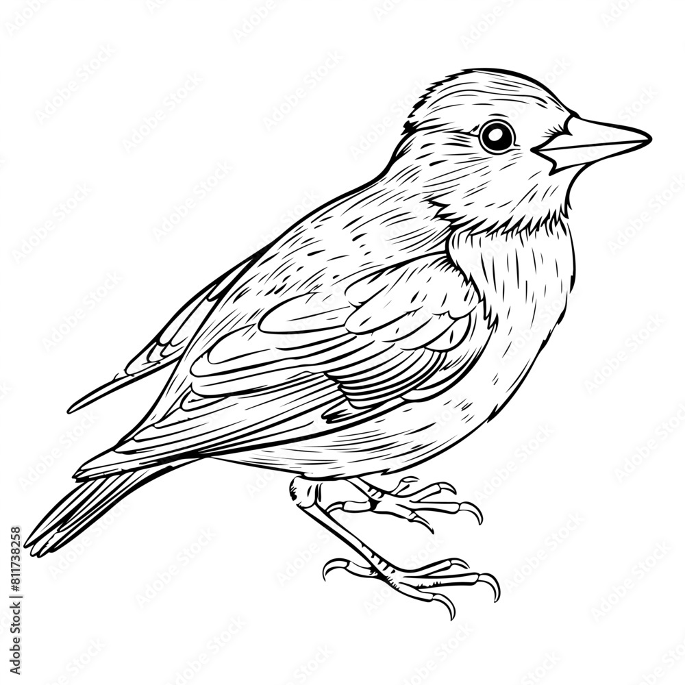 Simple Vector Outline, Cartoon-style bird coloring page for kids. Stock ...