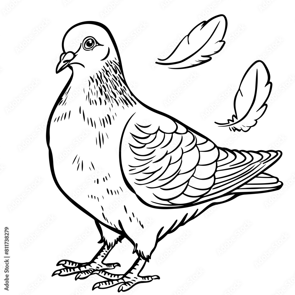 Simple Vector Outline, Elegant pigeon lineart coloring page. Stock ...
