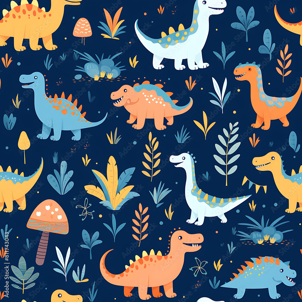 Kids drawing dinosaurs digital art seamless pattern, the design for ...