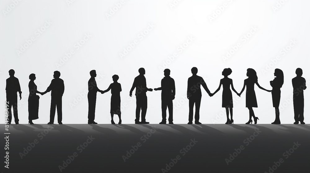 Diverse Group of People Holding Hands Together in Vector Silhouette Set ...