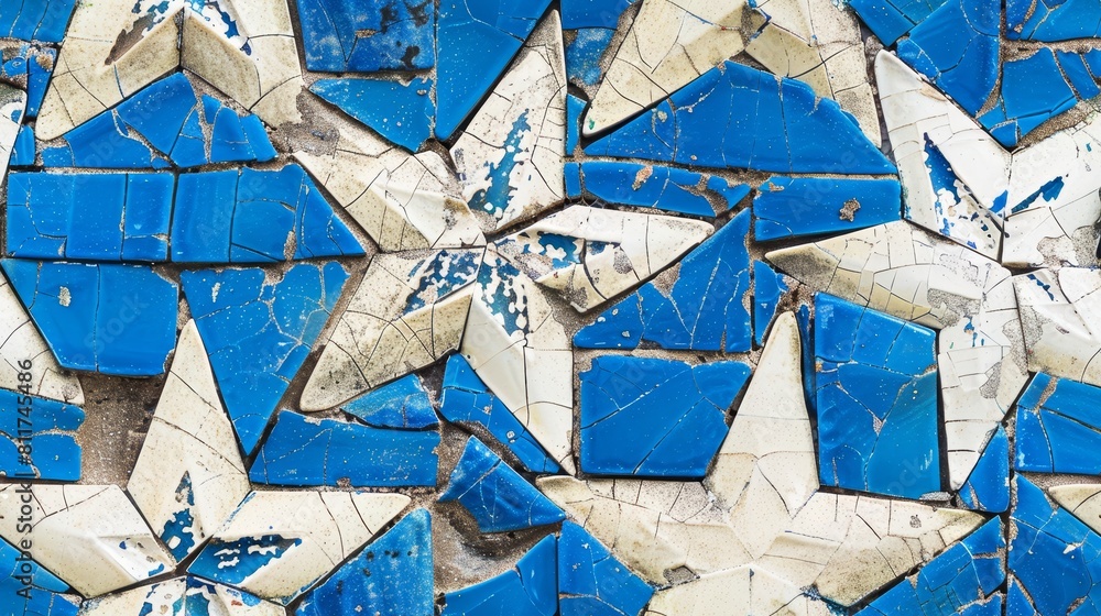 Close-up of fragmented blue and white tiles, ideal for concepts on ...