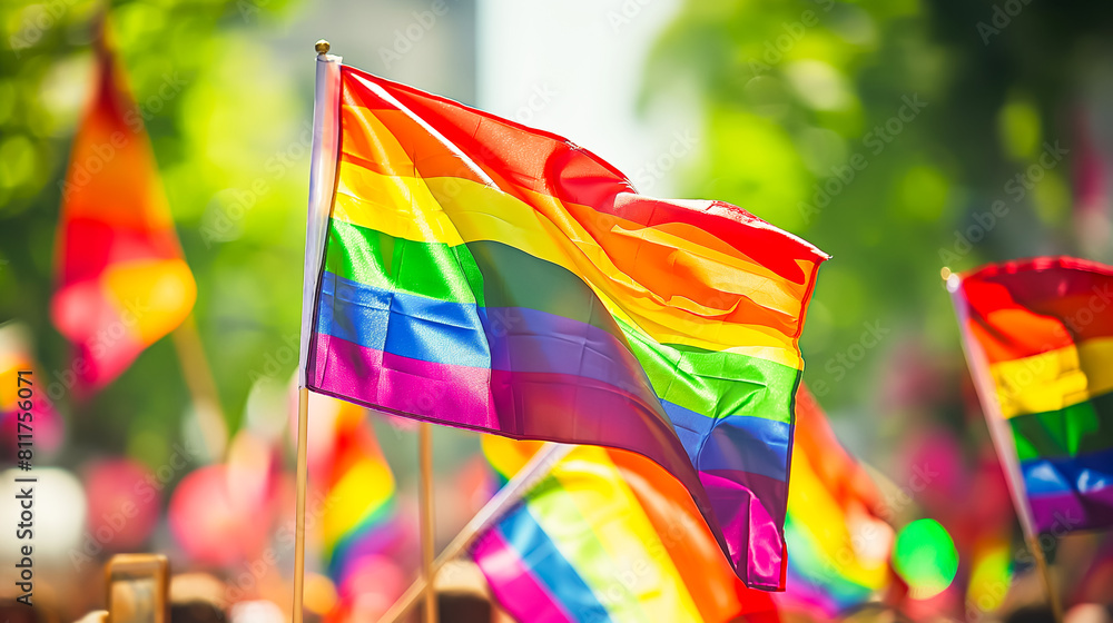 Rainbow Flags Waving in the Air. Gay Pride Celebration Symbol. Equality ...