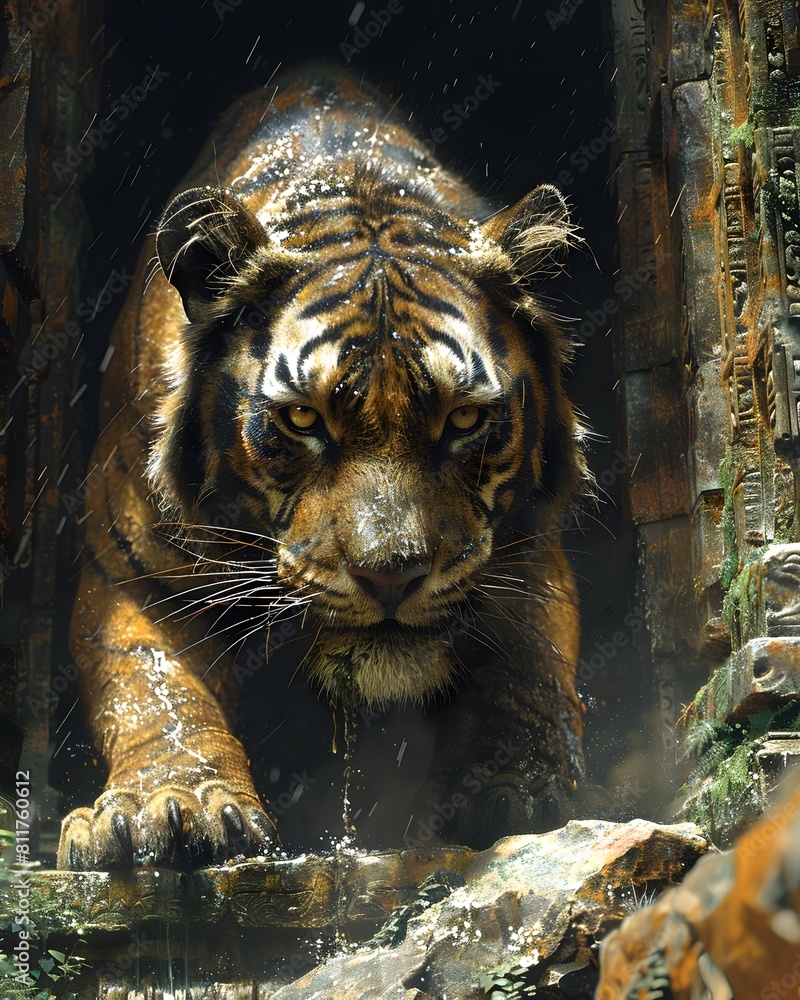 Majestic Sabertooth Tiger Lurking in Ancient Ruins Guarding Hidden ...
