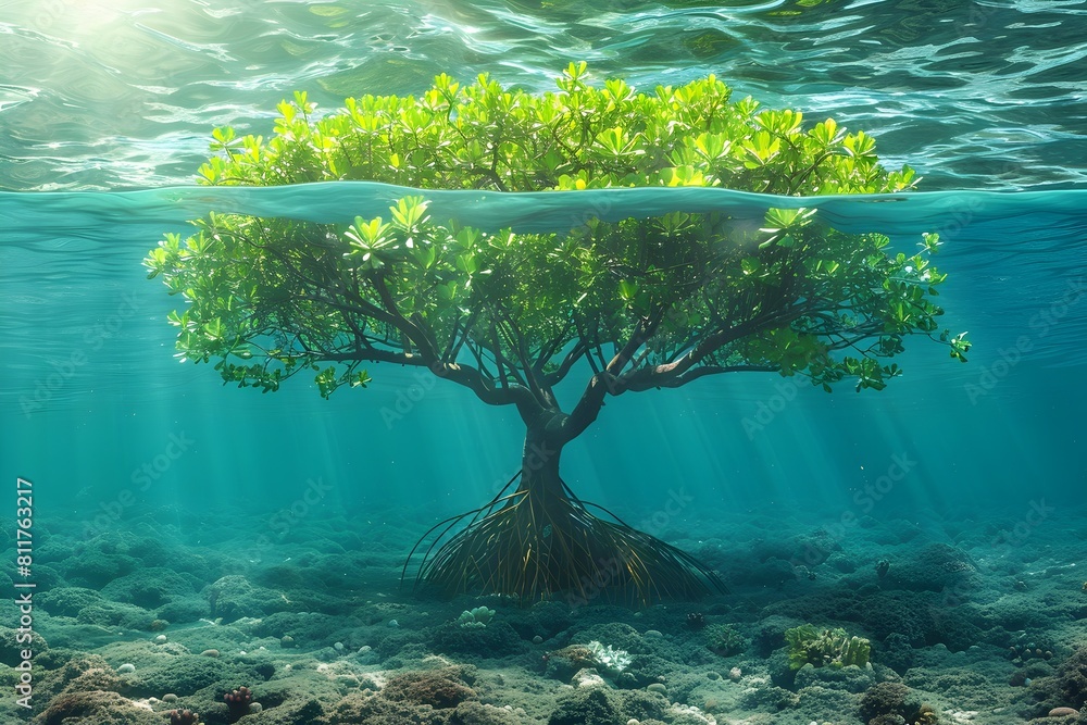 Underwater Mangrove Tree Thriving in Serene Aquatic Ecosystem ...