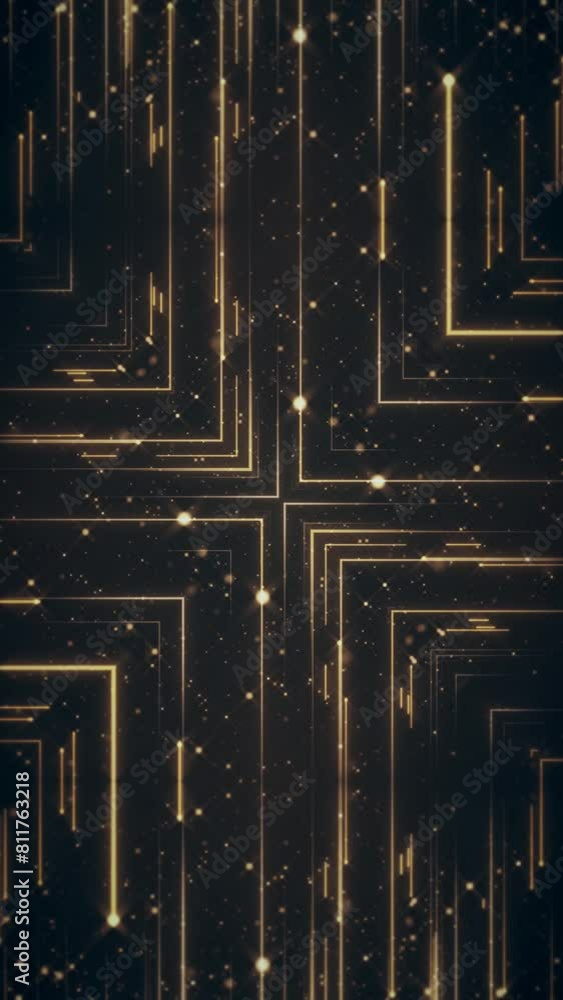Vertical video - background animation with glittering shiny gold particles and shooting golden ...