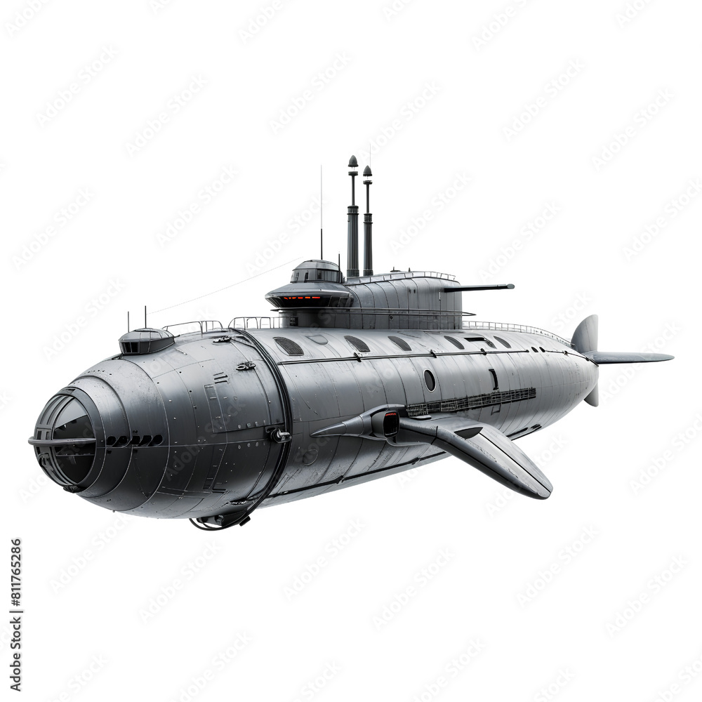 Advanced Military Submarine with Torpedo Tubes, isolated, transparent ...