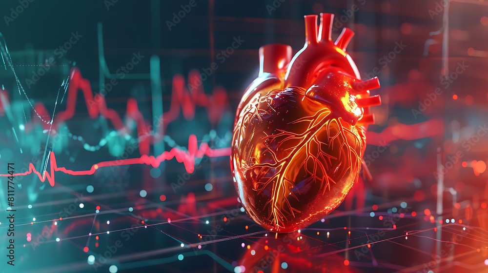Human heart illustration with ECG lines World Heart Day concept Stock ...