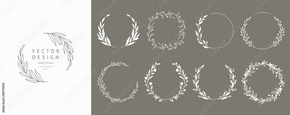 Floral circle frame. Hand drawn elegant botanical round borders ...