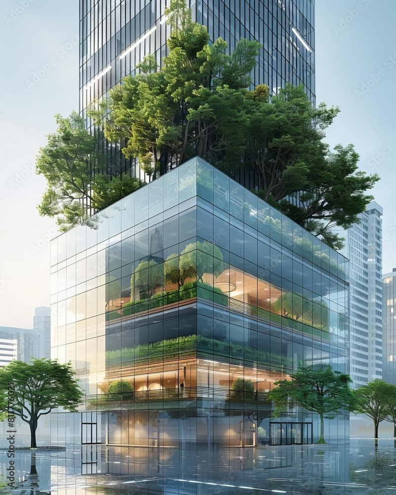 Sustainable green building Ecofriendly building Sustainable glass ...