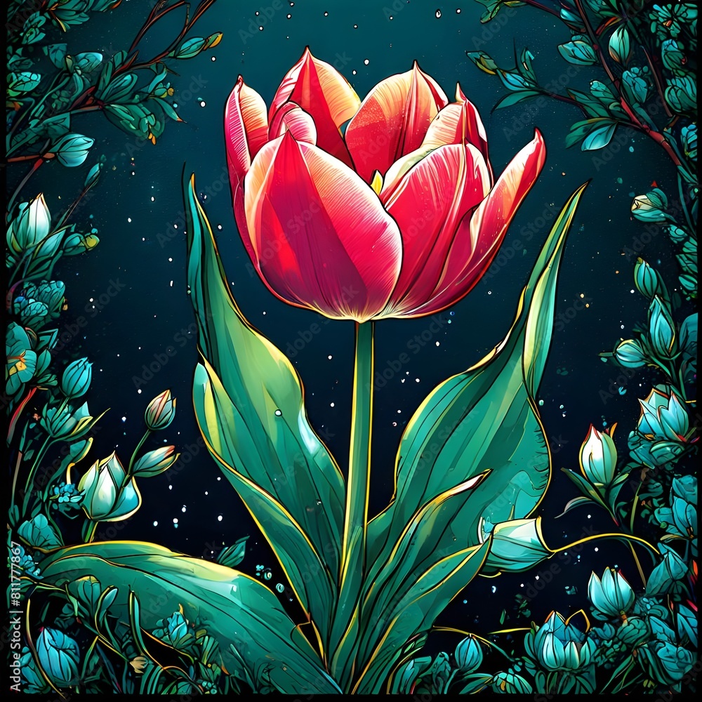 Tumberlina insinuated amidst sea of emerald leaves, petals imbued with ...