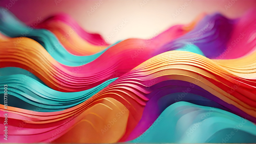 Vivid curves stripes 3d render with geometric blur. Wavy random curvature with gradient and ...