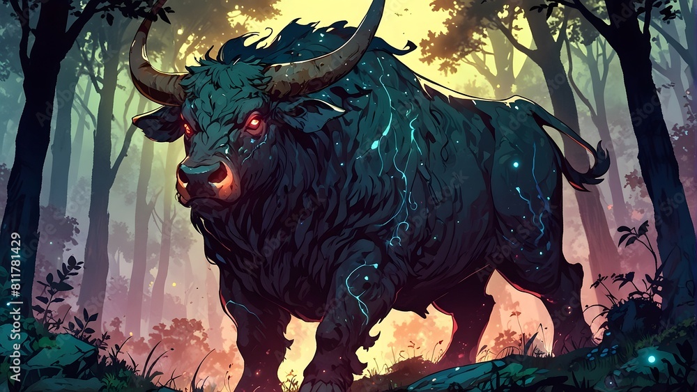 Illustration of a monstrous terrifying wild beasy cow-like creature ...