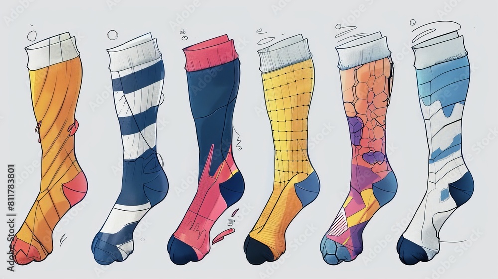 Unisex men's and women's football sock design flat sketch fashion ...