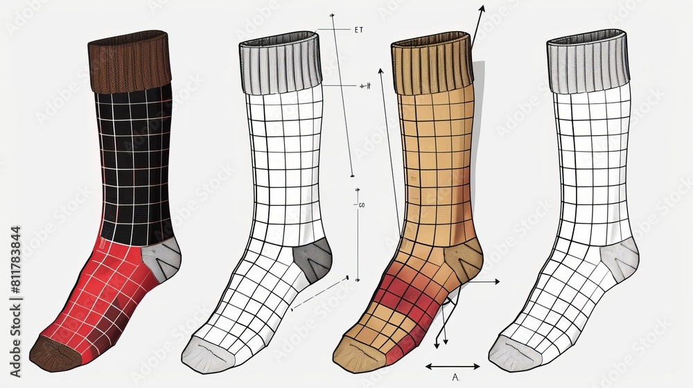 Unisex men's and women's football sock design flat sketch fashion ...