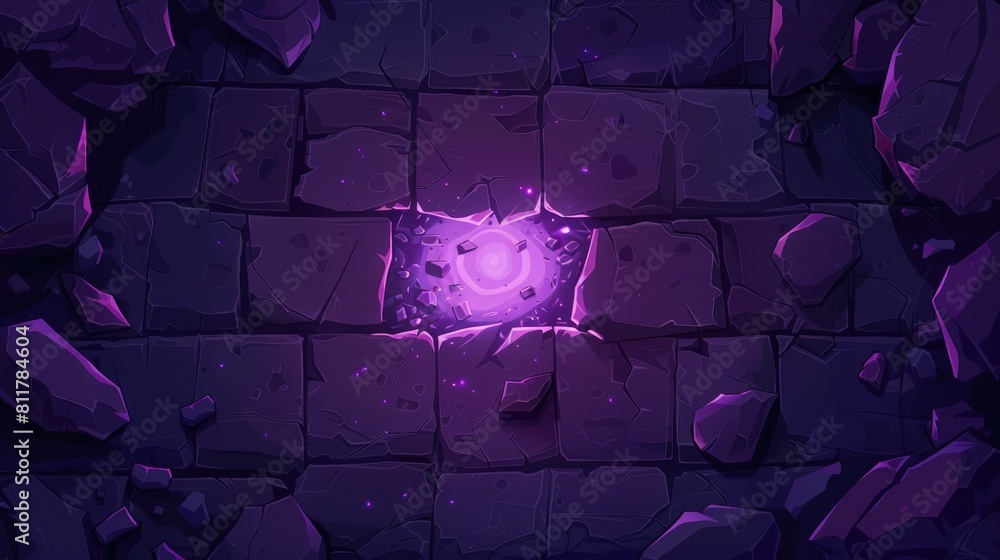 Cartoon Style Vector Art A Cracked Hole In The Wall With Glowing Purple ...