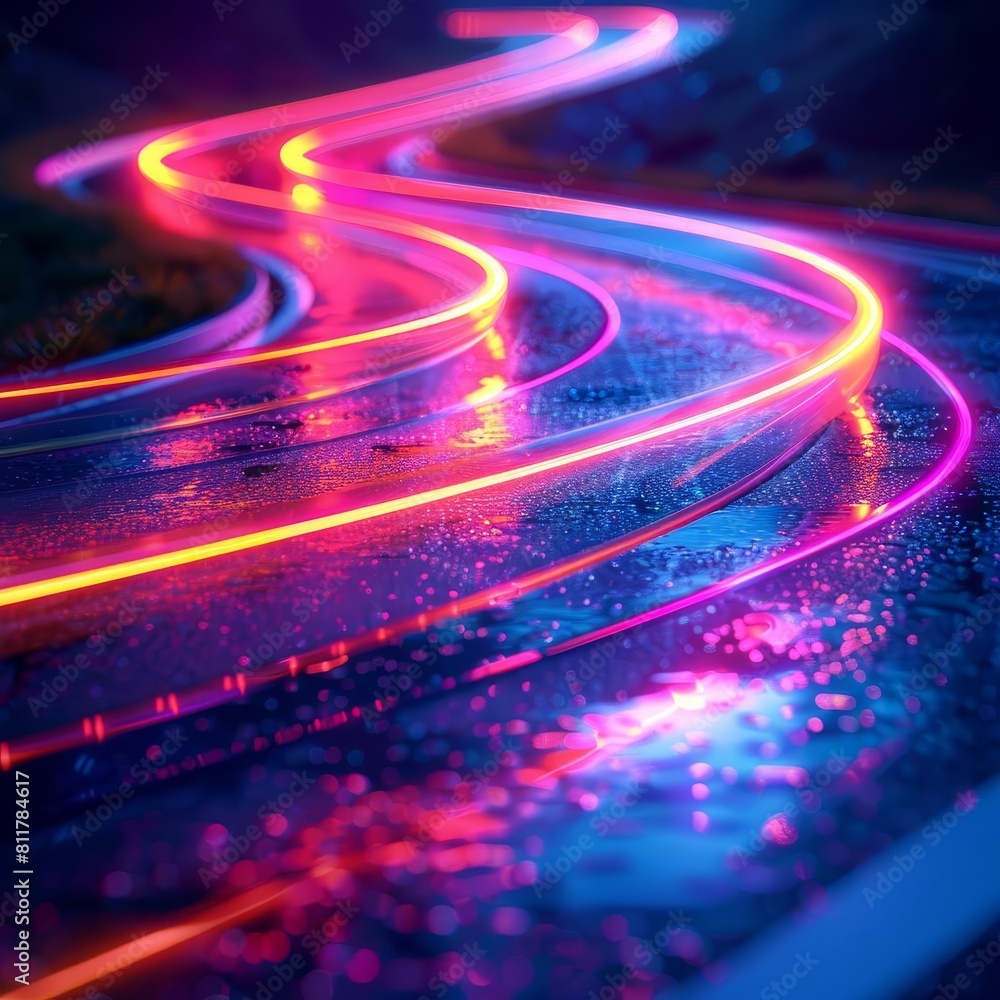 Abstract motion curvy urban road with neon light motion effect applied ...