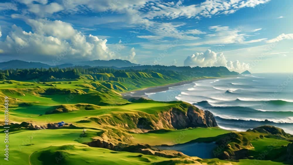 A scenic golf course with lush green fairways and a stunning view of ...