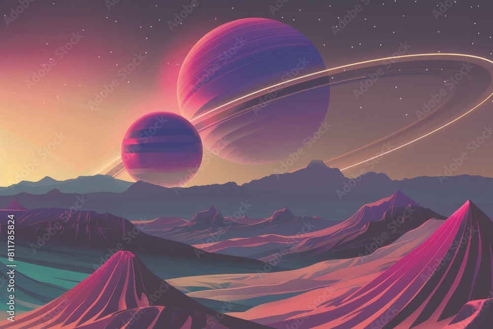 Hand -drawn vector illustration of the natural landscape of the planet ...