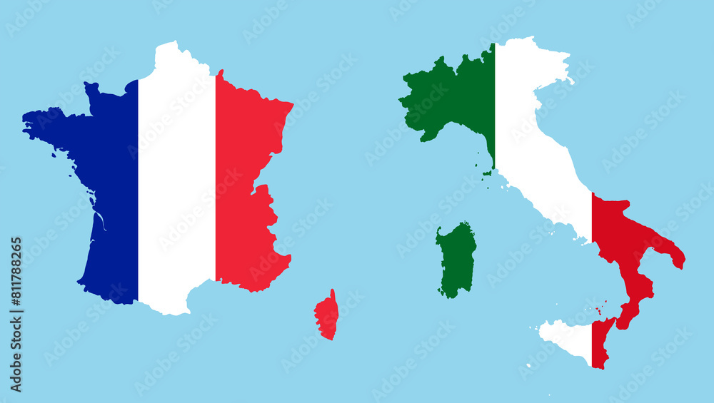 Map of Italy and France in national flag colors. Map illustration of ...
