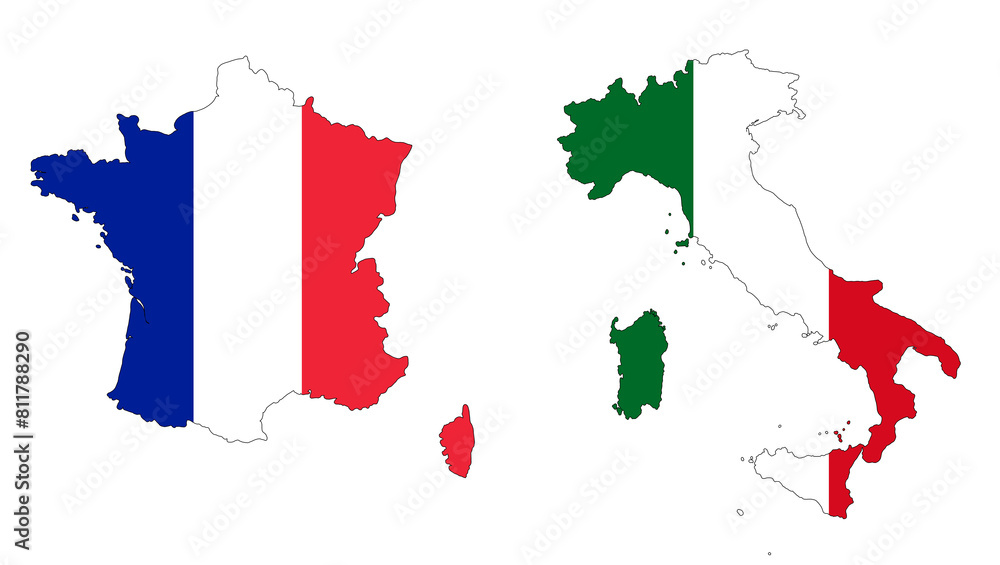 Map of Italy and France in national flag colors. Map illustration of ...