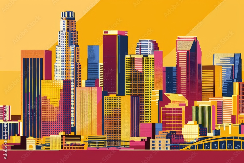 Set of six modern high-rise building on a white background. View of the ...