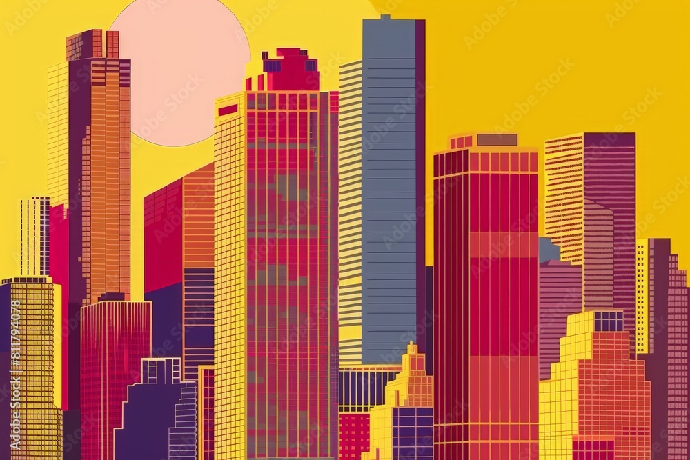 Skyscrapers, high-rise buildings colorful vector illustrations set ...