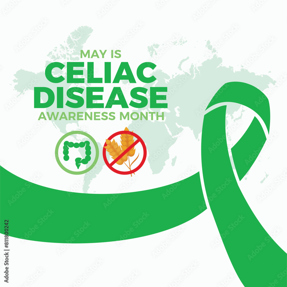 May is Celiac Disease Awareness Month poster vector illustration. Green ...