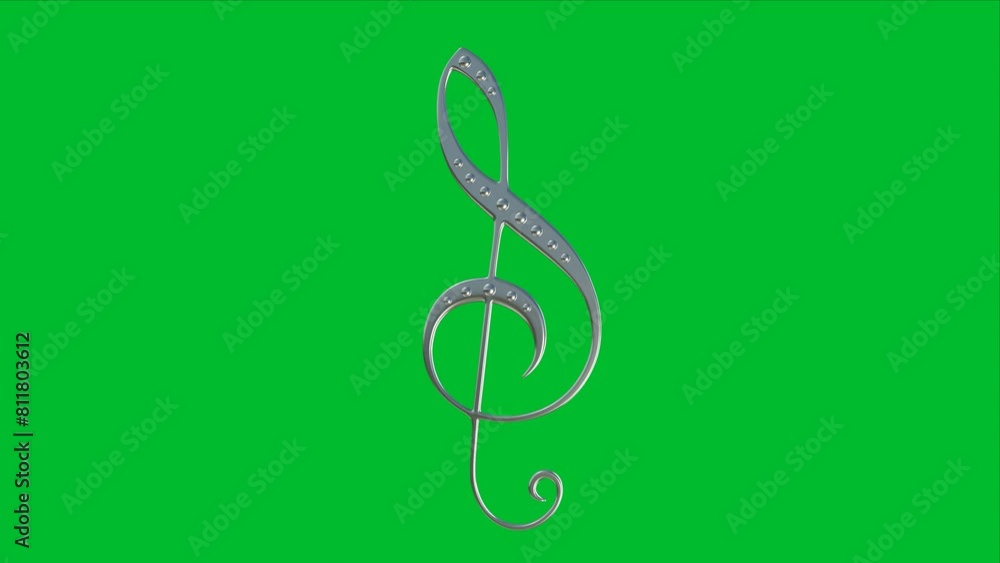 Rotation animation of 3d treble clef render on green Chroma key. UHD ...