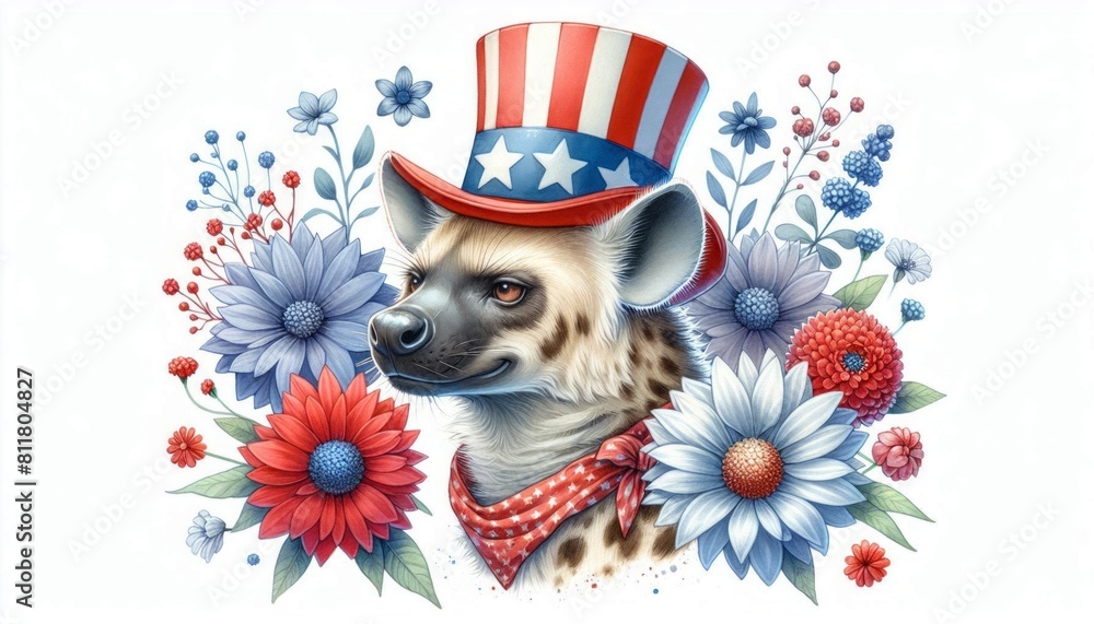 Hyena 4th July Watercolor Celebration USA (United State) Art Cute ...